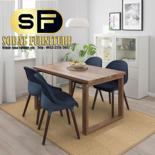 Meja Makan Resto Minimalis 4 Kursi Modern Kayu Jati - Sobat Furniture